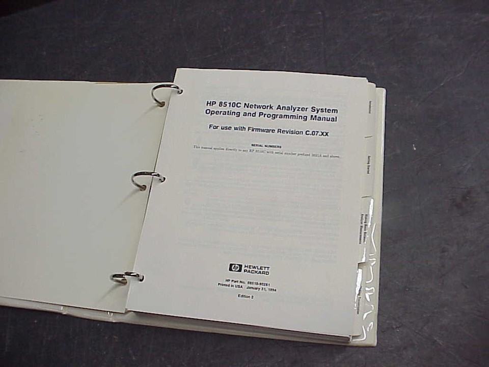 HP 8510C Network Analyzer Operating Programming Manual Firmware ...
