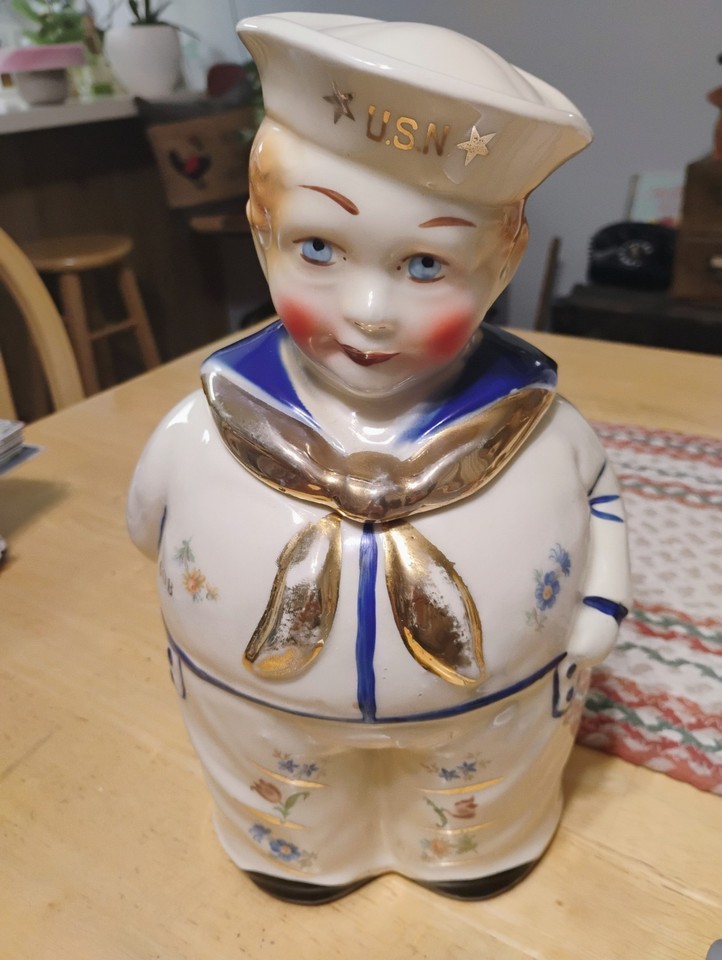 VINTAGE USN BY SHAWNEE USA CO SAILOR BOY COOKIE JAR HANDPAINTED with ...