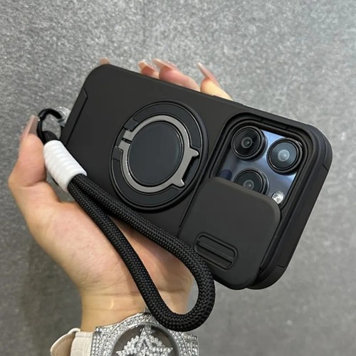 Magnetic Armor Bracket Case For iPhone 16 15 14 13 12 11 Pro Max Camera ...