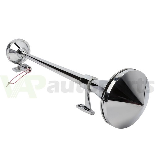 Chrome 135 DB Single Trumpet Train Semi Boat Air Horn Kit 27" Long w ...