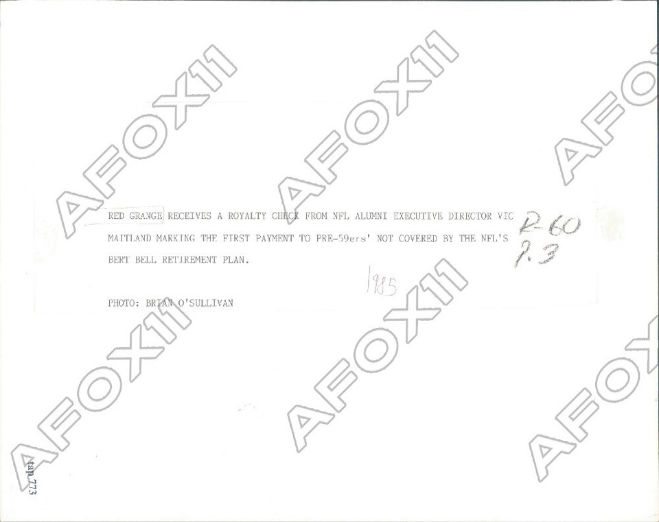 1985 NFL HOF Legend Red Grange Gets First Pre 59er Royalty Check Press ...