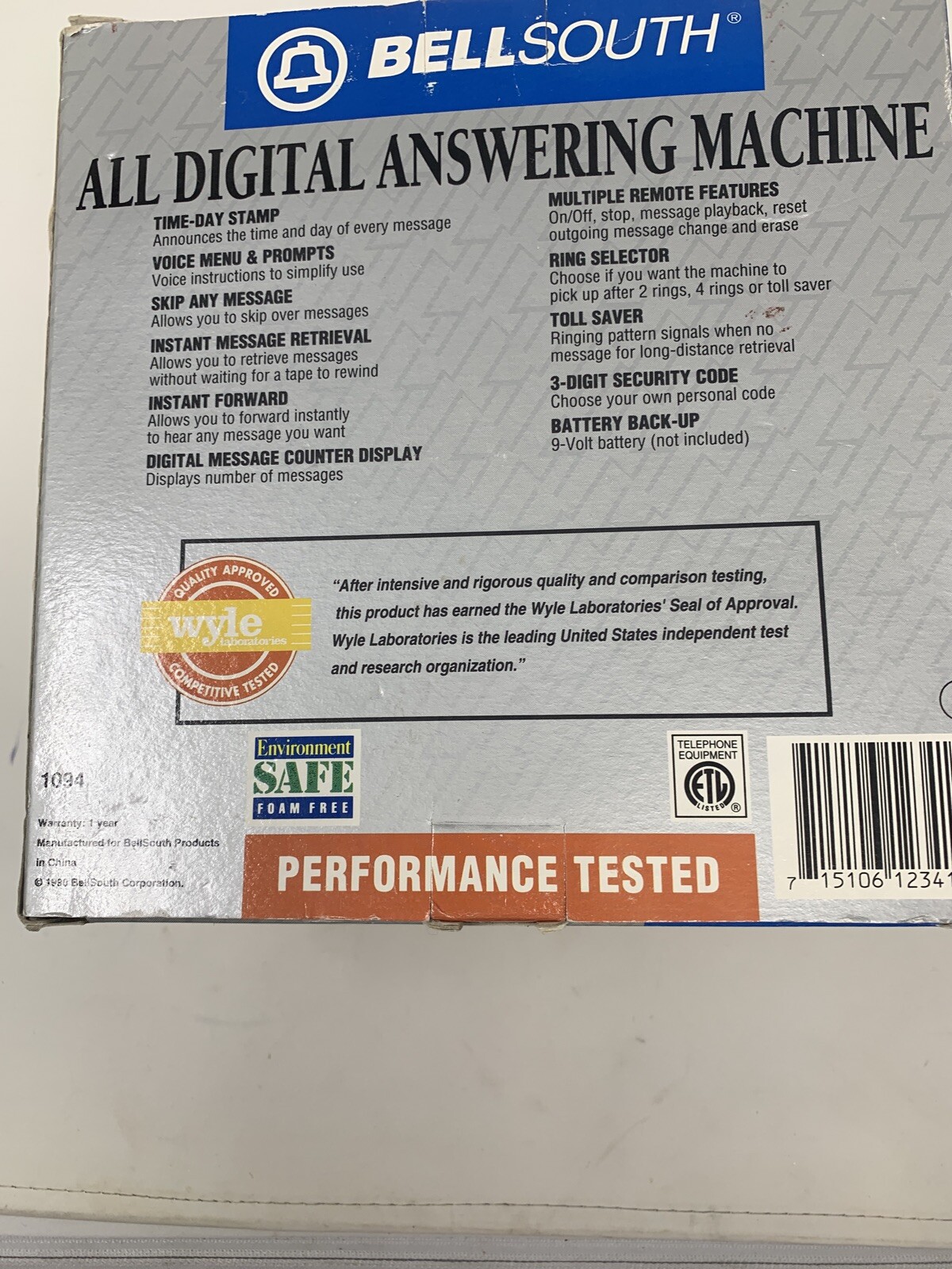 Bellsouth All Digital Answering Machine Model 1094 Original Box | eBay