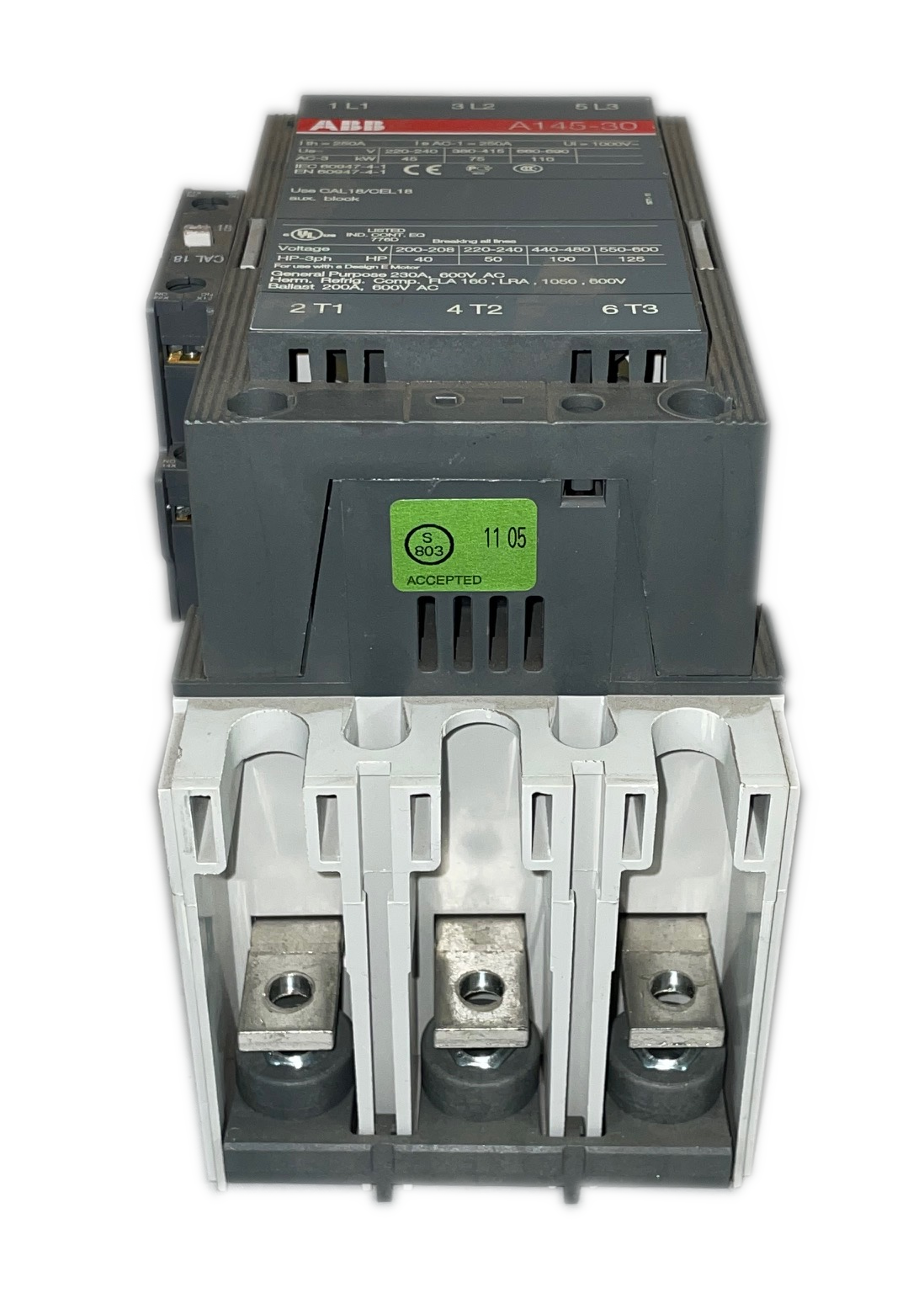 ABB A145-30 A Series Contactor, 3-Pole, N/O, 24VAC Coil, Used and ...