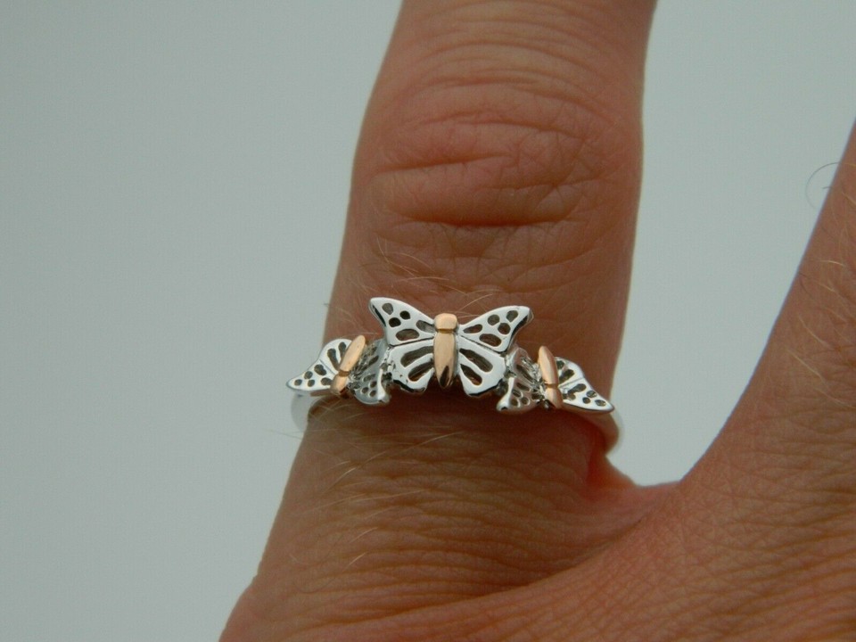 Welsh Clogau Sterling Silver & 9ct Rose Gold Butterfly Stacking Ring ...