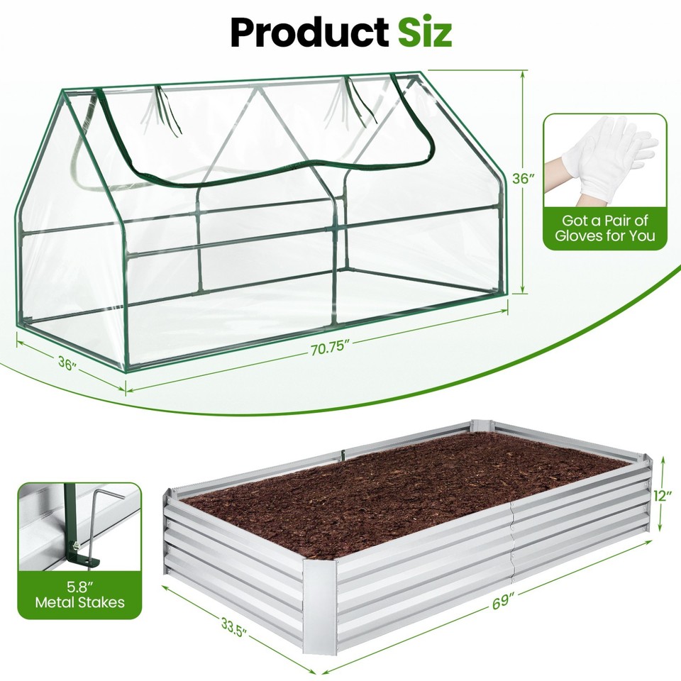 6x3x1ft Galvanized Raised Garden Bed kit Greenhouses Planter Box ...