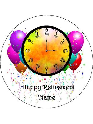 Novelty Personalised Happy Retirement Clock 7.5" Edible Wafer Paper ...