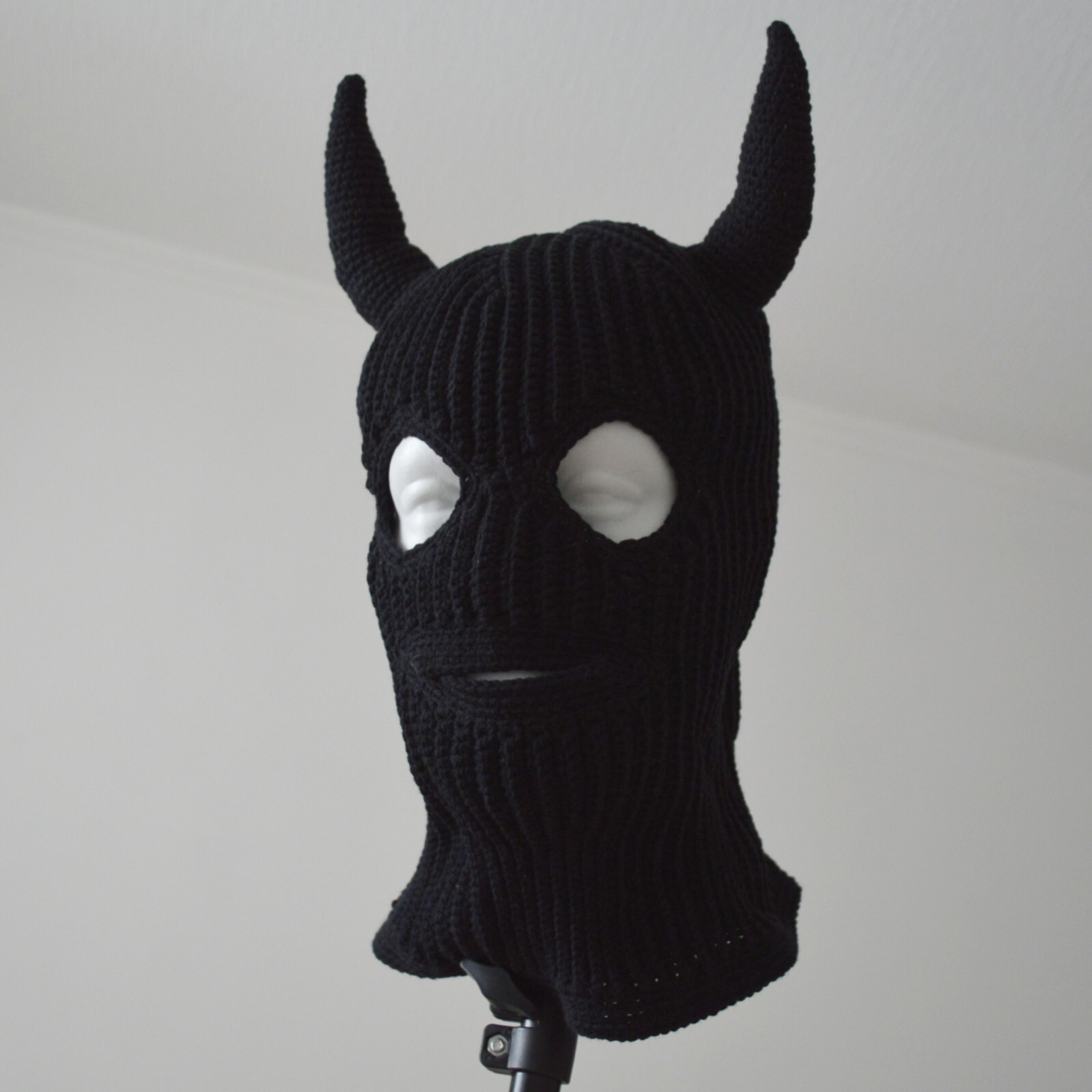 Custom creepy devil horns beanie ski mask 3 holes balaclava Halloween ...
