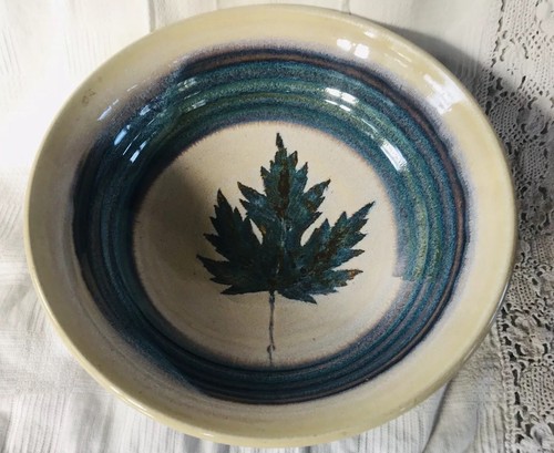 Randy Pearsall USA Large Studio Pottery Bowl - Maple Leaf Design Signed ...