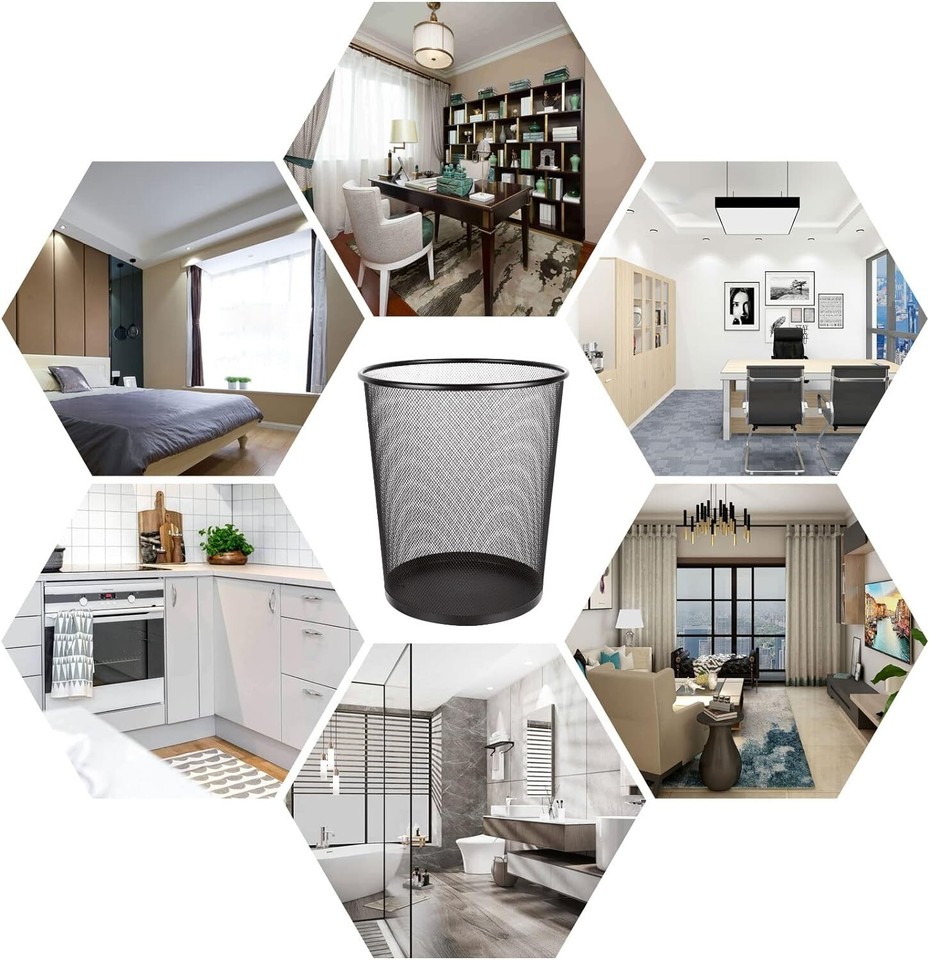 10L Dustbin Trash Can Mesh Metal Home Office Bedroom Waste Paper Bin ...