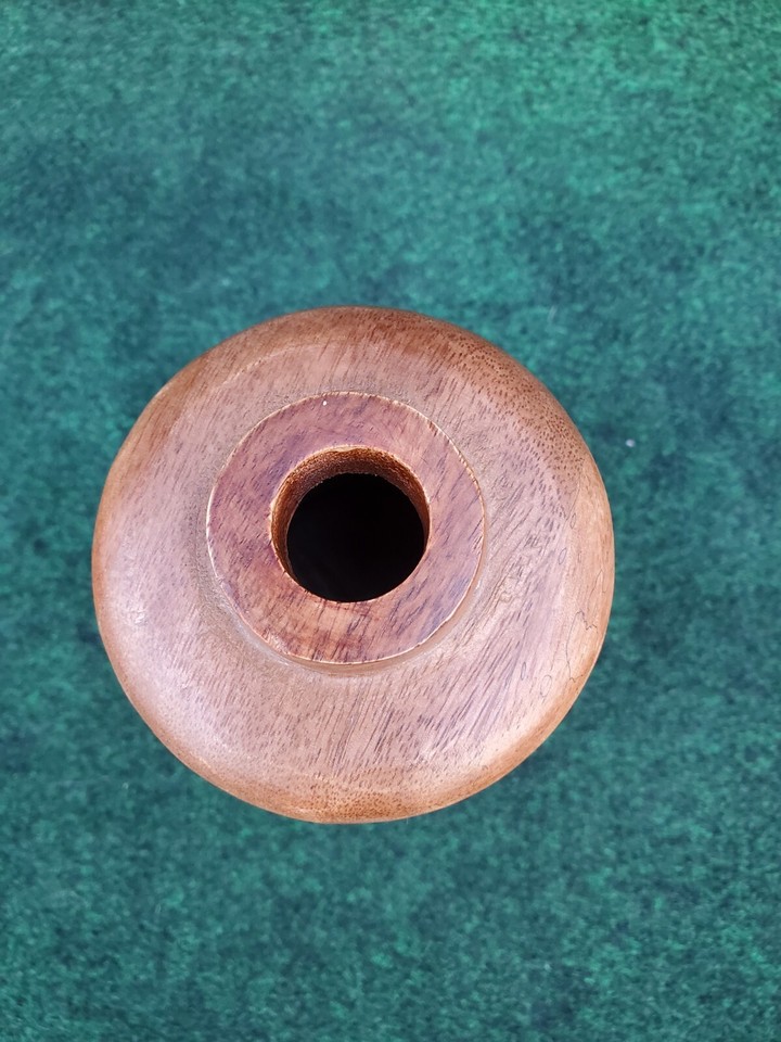 English Walnut Wood Vase 6".5"x4" Hand Turned # 2113 Sticker MCM | eBay