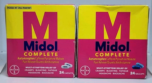 8 Pack Bayer Midol Complete 24 Caplets / GelCaps in Each Box New Exp ...