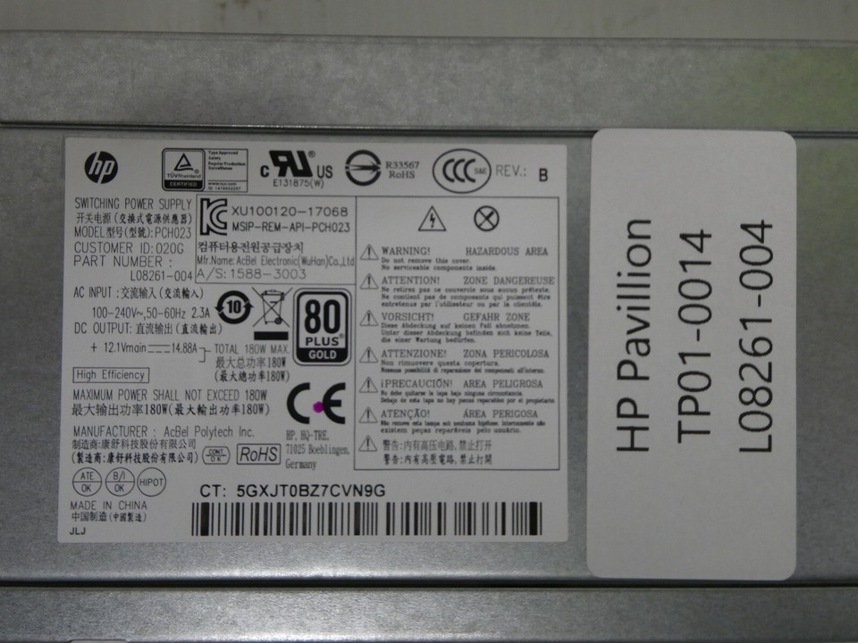 L08261-004 HP Pavilion TP01 | 590 80 Plus Gold 180W Model: PCH023 Power Supply 658906124681| eBay