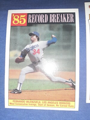 1986 Topps #207 Fernando Valenzuela '85 Record Breaker Los Angeles ...