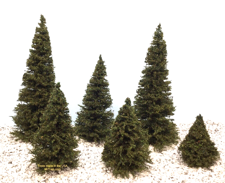 Pine Trees for Miniature Scenery - 6 pcs. mixed sizes - Model Railroad ...
