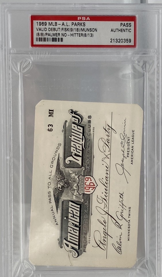 1969 PSA Pass Ticket/Debut:Pilots Munson/Fisk/Palmer No-Hit/Ted ...