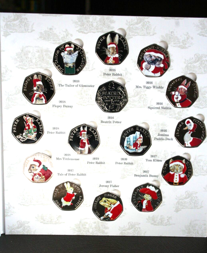 2016 2017 2018 2019 2020 BEATRIX POTTER 50p XMAS decal COLOUR COINS ...