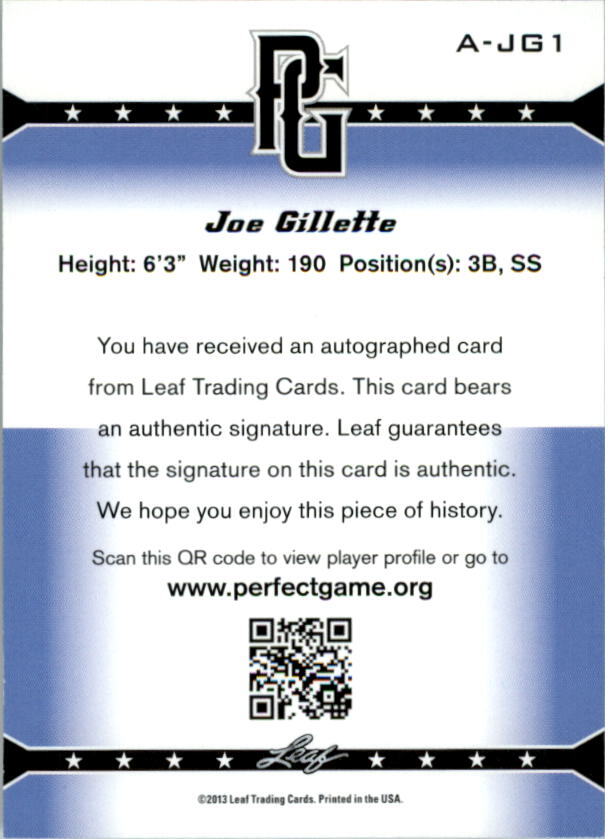 2013 Leaf Perfect Game Autographs #JG1 Joe Gillette Auto | eBay