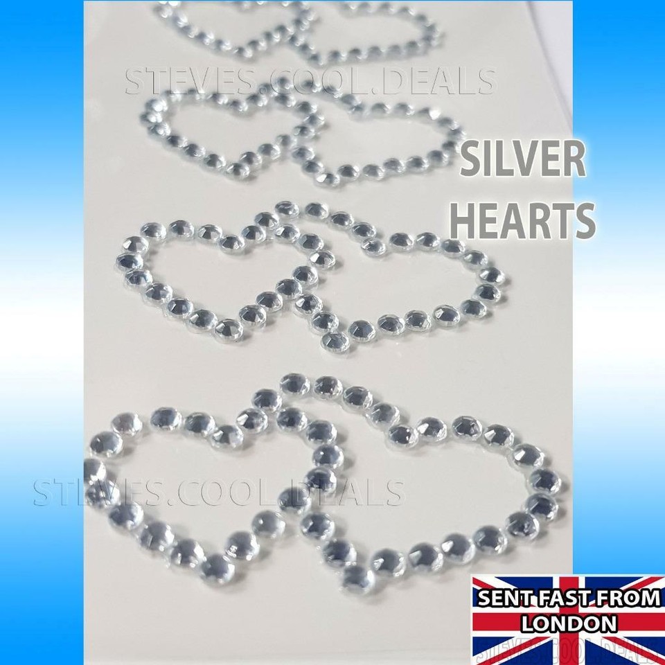 Double Heart Stickers Diamante Sparkly Open Design Love Romance Wedding ...