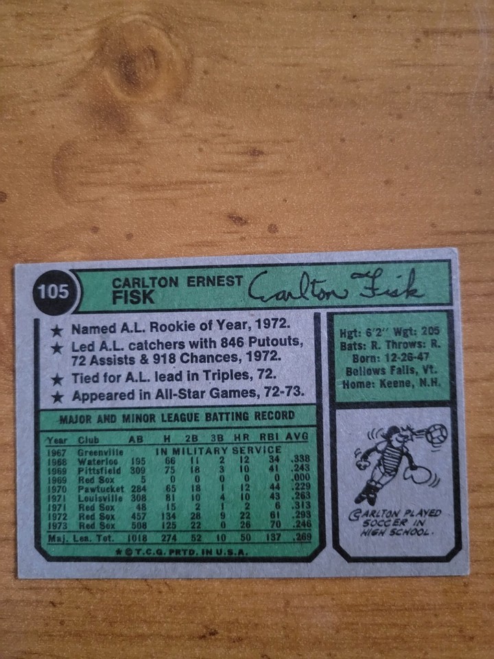 1974 Topps #105 Carlton Fisk Boston Red Sox - NM-Mint+. HOF | eBay
