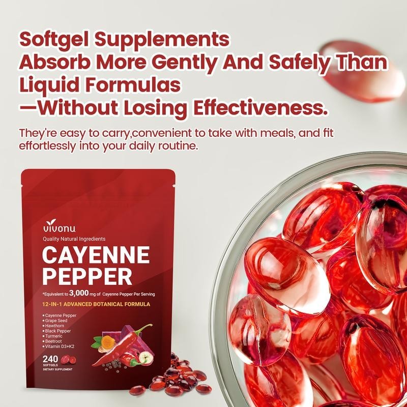 Cayenne Pepper Softgels Supplement, Supports Leg VeinHeart and Blood ...