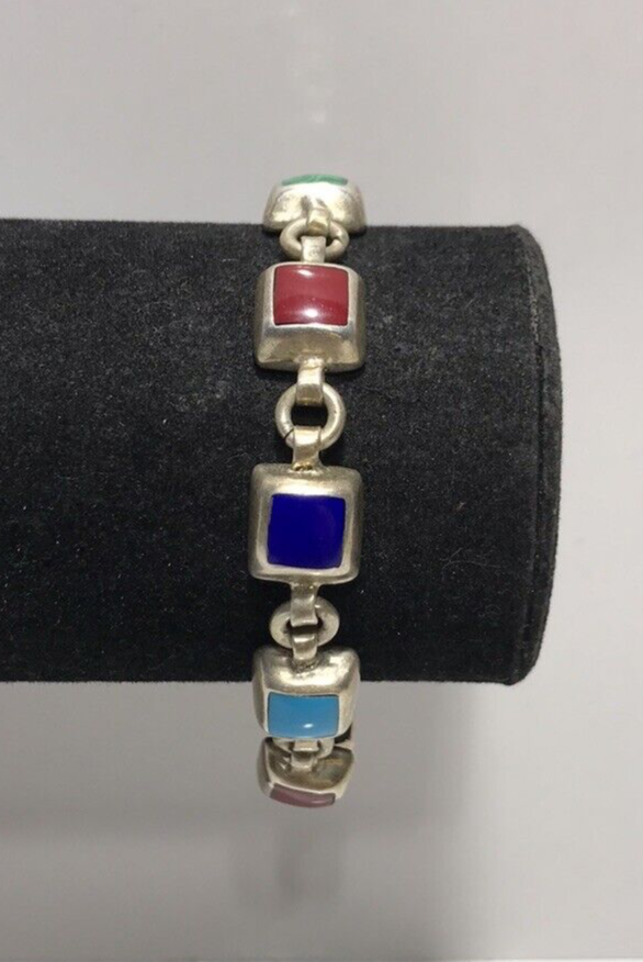 Vintage Mexico 925 Sterling Silver Multi-Stone Bracelet 7.25" | eBay