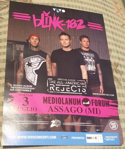 Blink 182 Mediolanum Forum di Assago Italy July 3 2012 Promo Flyer RARE ...