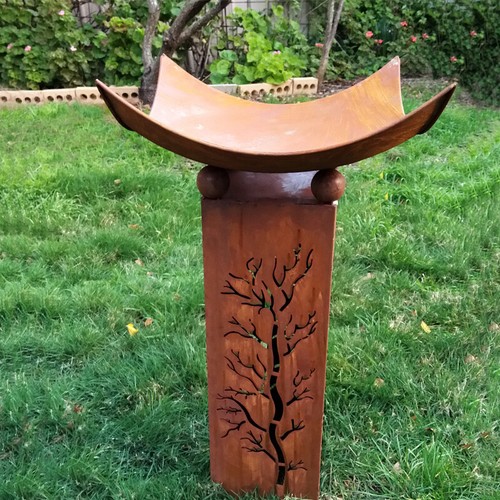 Large Rust Bird Bath Feeder Rustic DESIGN Tall Fire Pit Garden ...