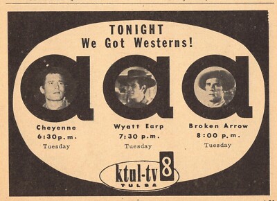 1958 KTUL TULSA,OKLAHOMA TV AD ~ WESTERN SERIES BROKEN ARROW CHEYENNE ...
