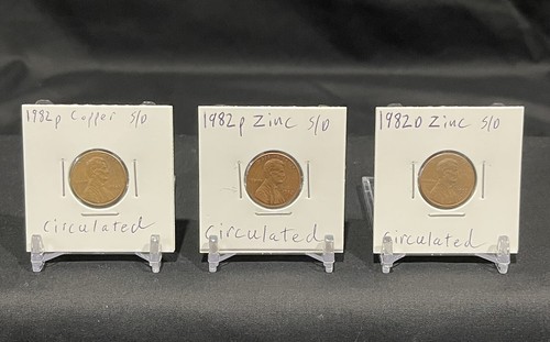 1982 P,D Zinc,Copper Lincoln Cent Complete (SMALL DATE) Set (CIRCULATED ...