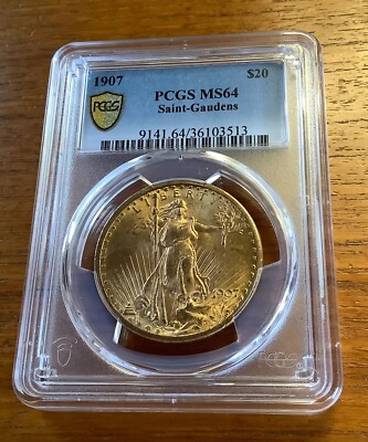 1907 $20 GOLD SAINT GAUDENS DOUBLE EAGLE PCGS GOLD SHIELD MS 64 | eBay