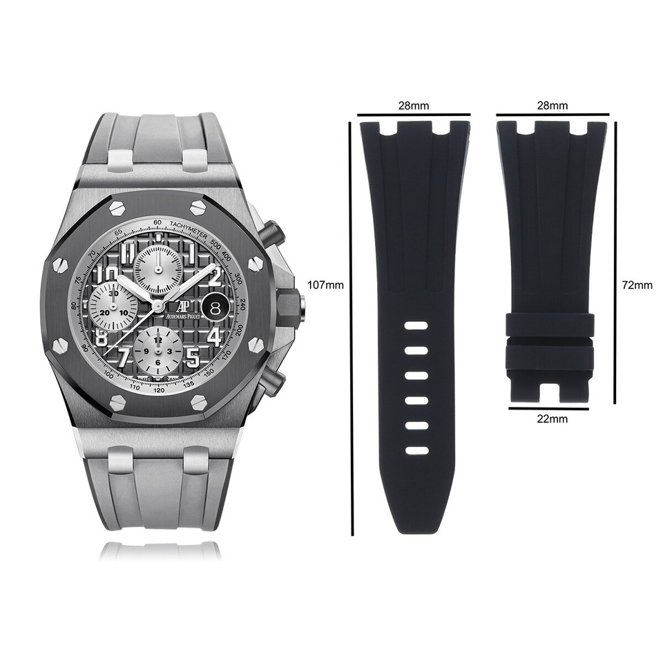 MIDAS Royal Oak Offshore Rubber Strap Audemars Piguet AP ROO 42mm Black ...