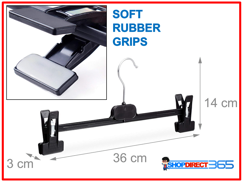 Black Plastic Adjustable Clip Hangers Clothes Coat Skirt Trouser Hanger ...