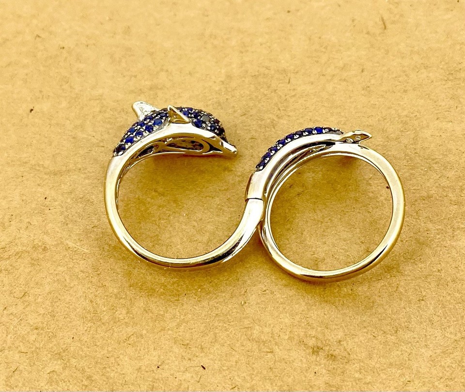 Effy Seaside 14K White Gold Blue Sapphire & Diamond Dolphin Ring | eBay