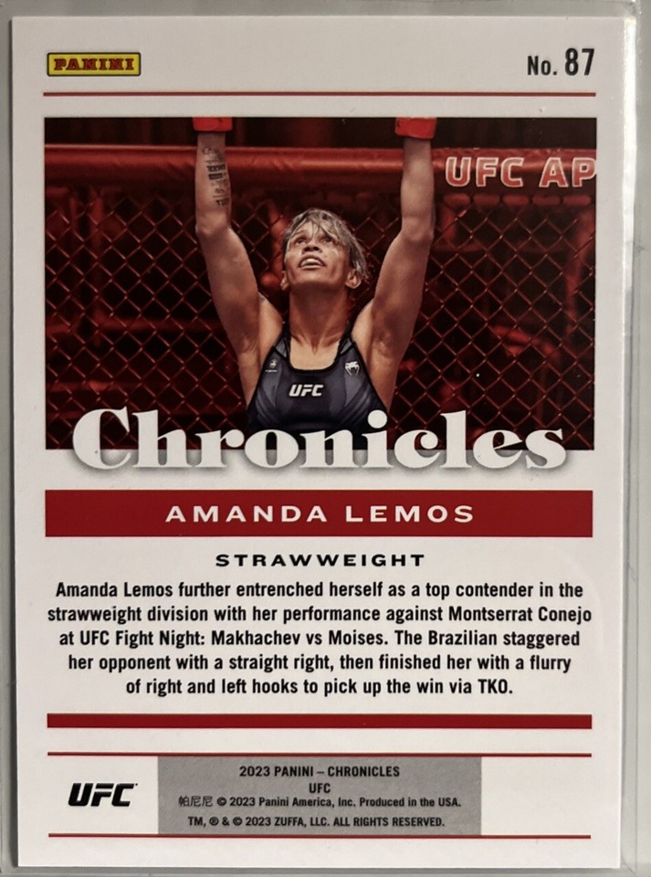 Amanda Lemos 2023 Panini UFC Chronicles Rookie Card #87 Strawweight | eBay