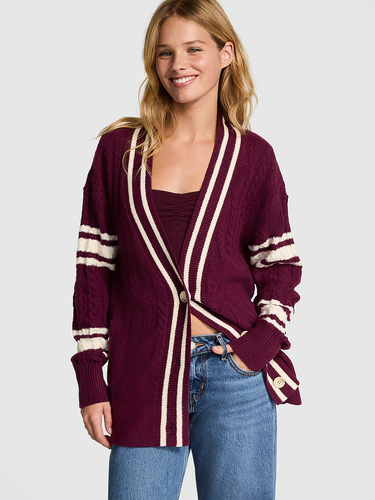 Victoria's Secret PINK Collegiate Cable-Knit Oversized Cardigan Dark ...