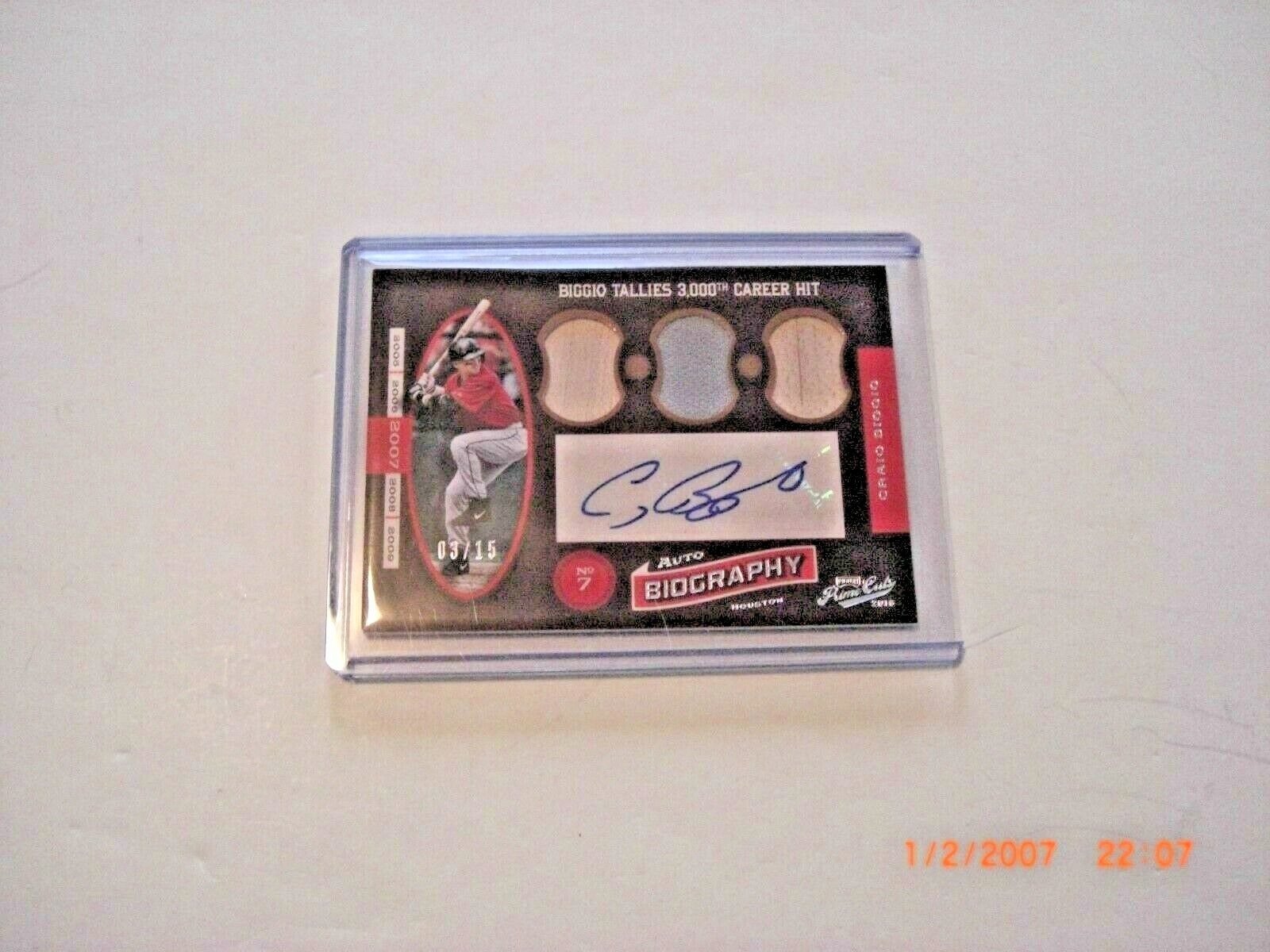 CRAIG BIGGIO 2016 PANINI GAME USED TRIPLE JERSEY/BAT AUTO 03/15 SIGNED ...