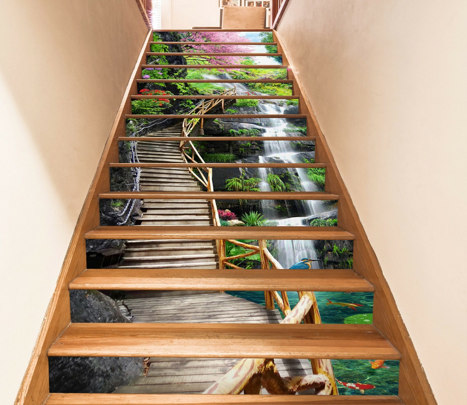 3D Wooden Bridge NA242 Stair Risers Decoration Photo Mural Decal ...