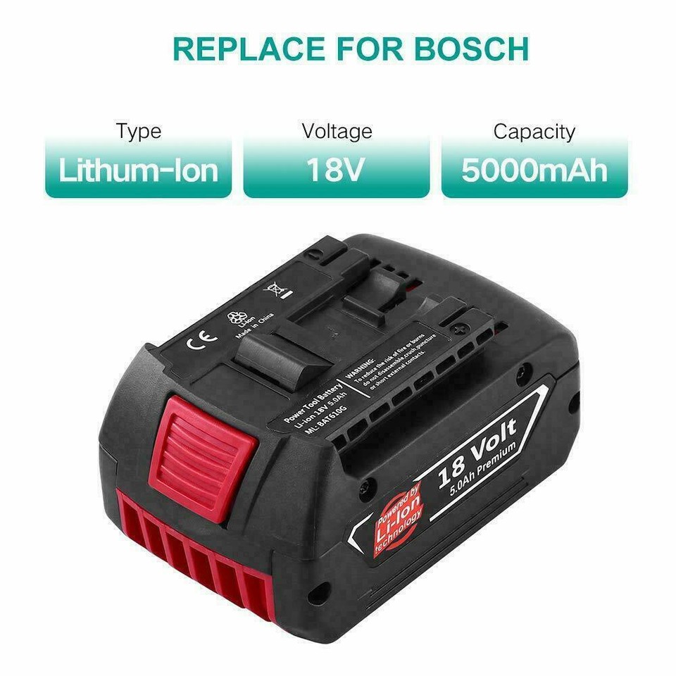 5.0AH 18V Li-ion Battery For Bosch BAT609 BAT618 17618 25618-01 with ...