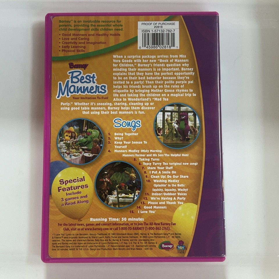 Barney - Barneys Best Manners (DVD, 2003) Kids Show Rare Never Seen On ...