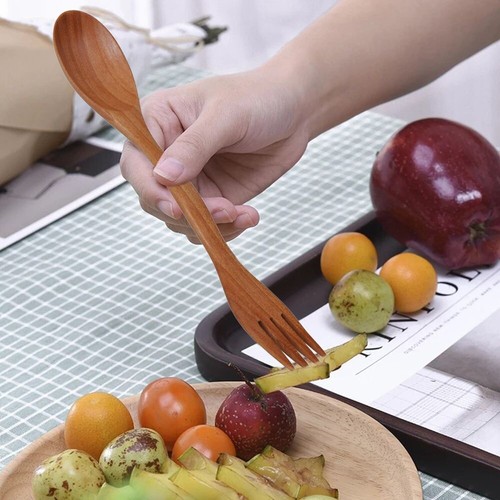 New Tableware Dinner 2 in 1 Spoon Fork Natural Wood Dual Head | eBay ...