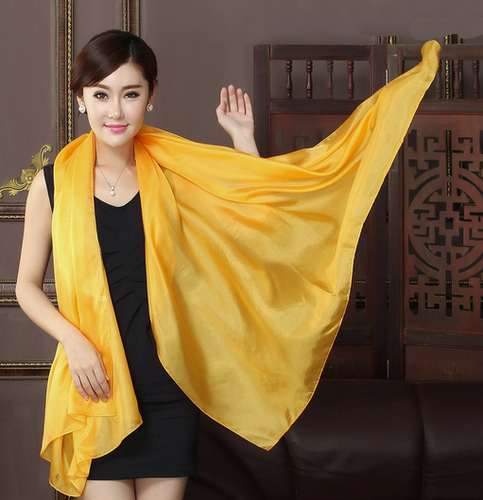 100% Silk Scarf Women neckerchief Shawl Wrap solid color yellow MY111 ...