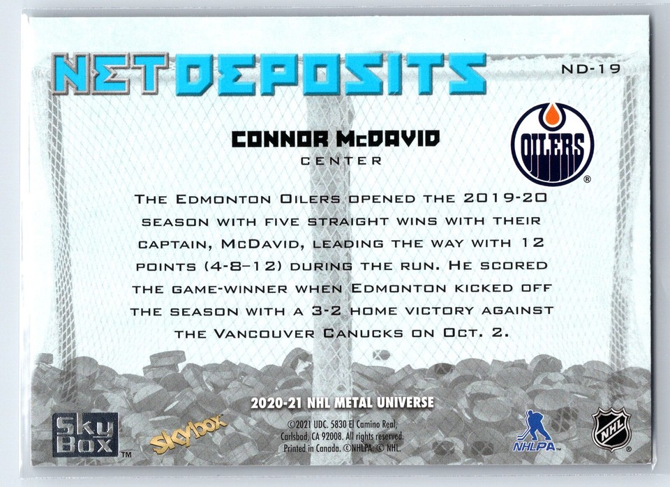 Connor McDavid 2020-21 Skybox Metal Universe Net Deposits #ND-19 | eBay