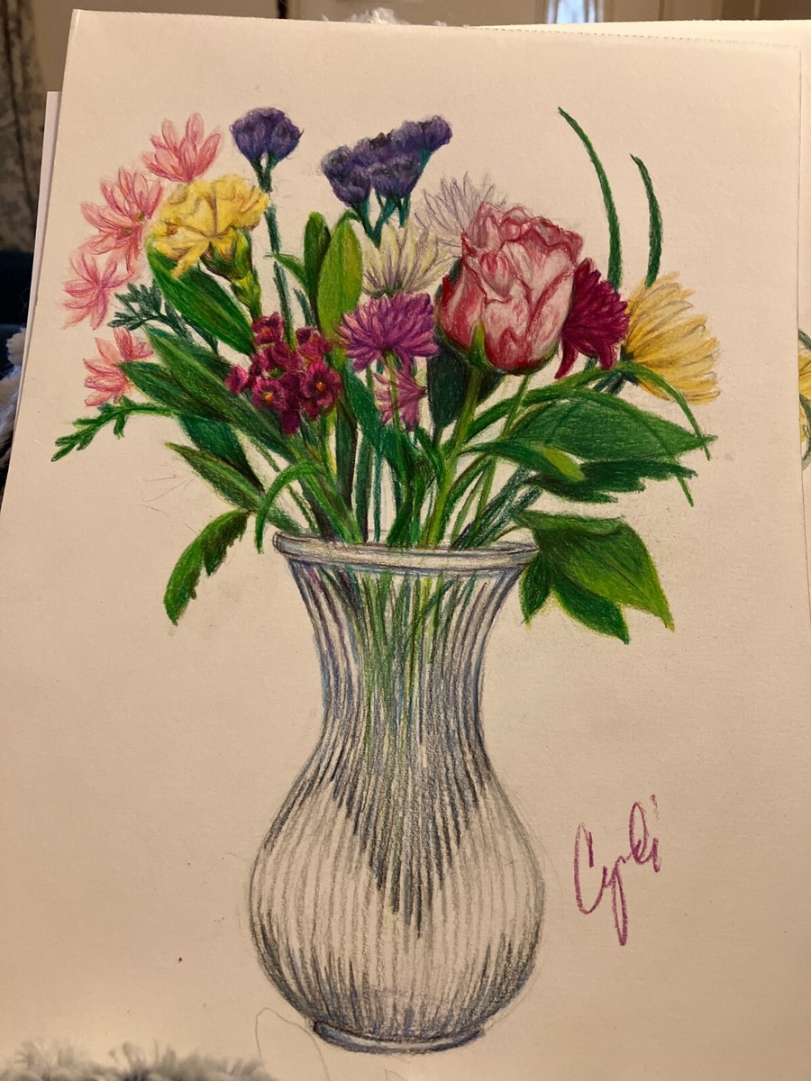 Vase Drawing Vase With Flowers Limited Edition Print From Folksy
