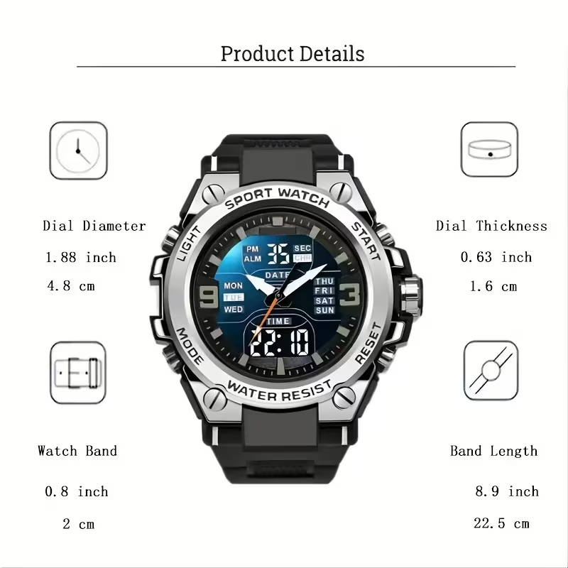 Multifunctional Sport Men Watch Digital Luminous Date Outdoor Night ...