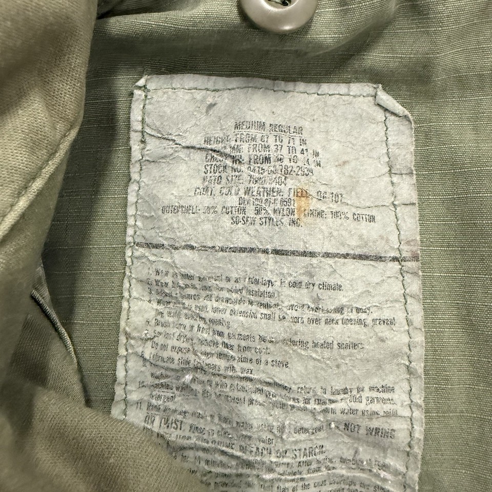 Vintage US ARMY Cold Weather FIELD COAT Jacket M-65 OG 107 Size Medium ...