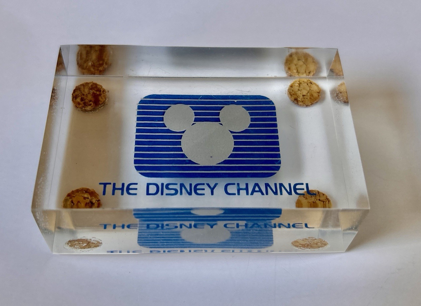 1983 Disney Channel Acrylic Paperweight Original Logo, Used Collectible