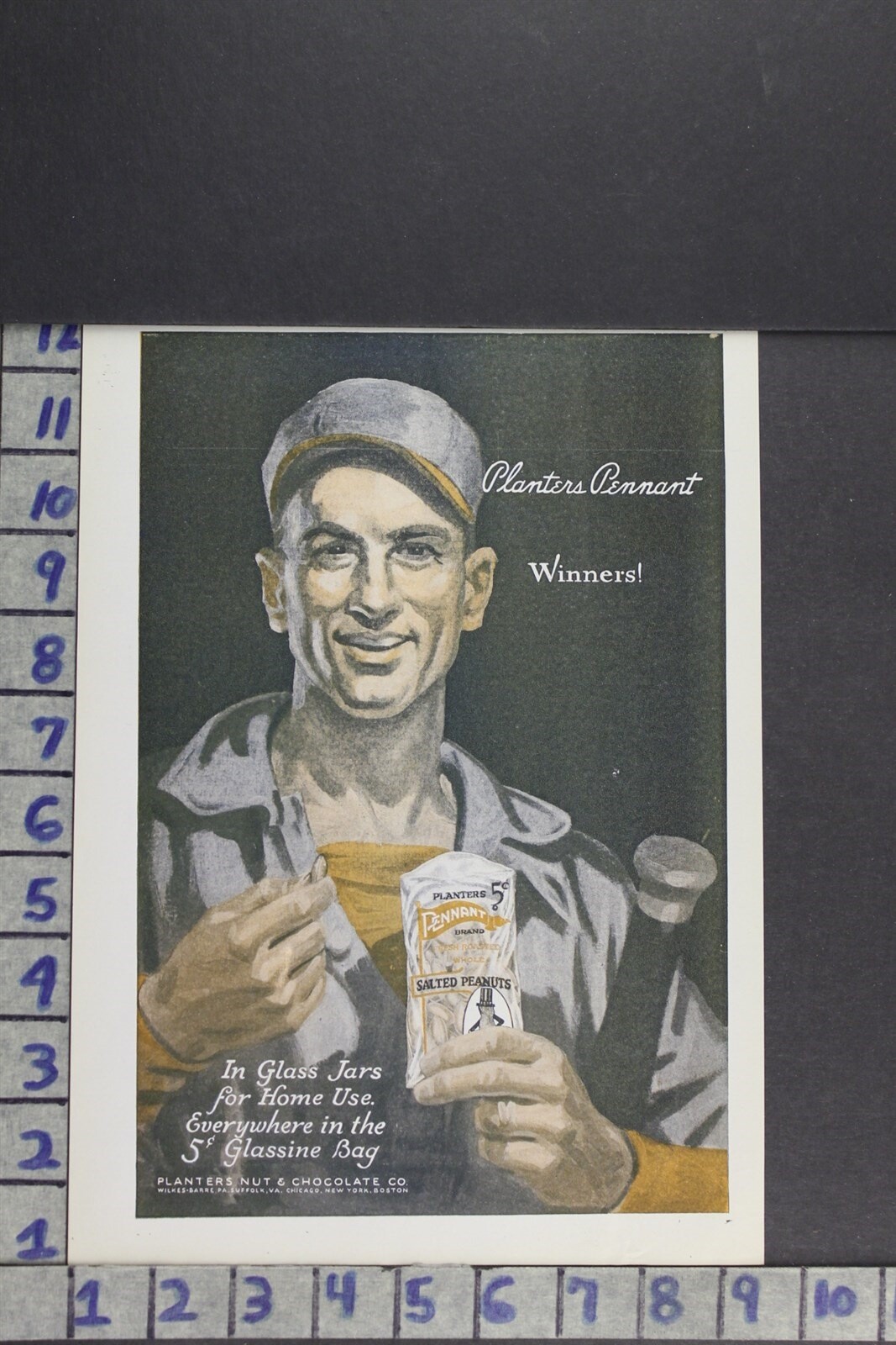 1921 PLANTERS SALTED PEANUTS SPORTING BASEBALL UNIFORM CAP BAT AD ZL078 ...