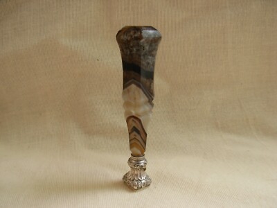 ANTIQUE FRENCH SOLID SILVER,AGATE STONE HANDLE WAX SEAL,LATE 19th ...