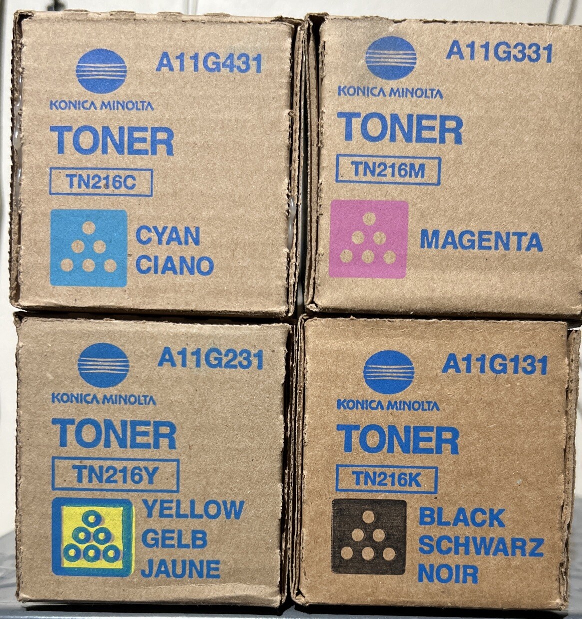 KONICA MINOLTA TN216 SET OF 4 (1 EA. OF BLACK, YELLOW, MAGENTA AND CYAN ...