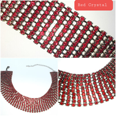 Red Ruby 10 Row crystal choker necklace 16 inch Party Clubwear | eBay